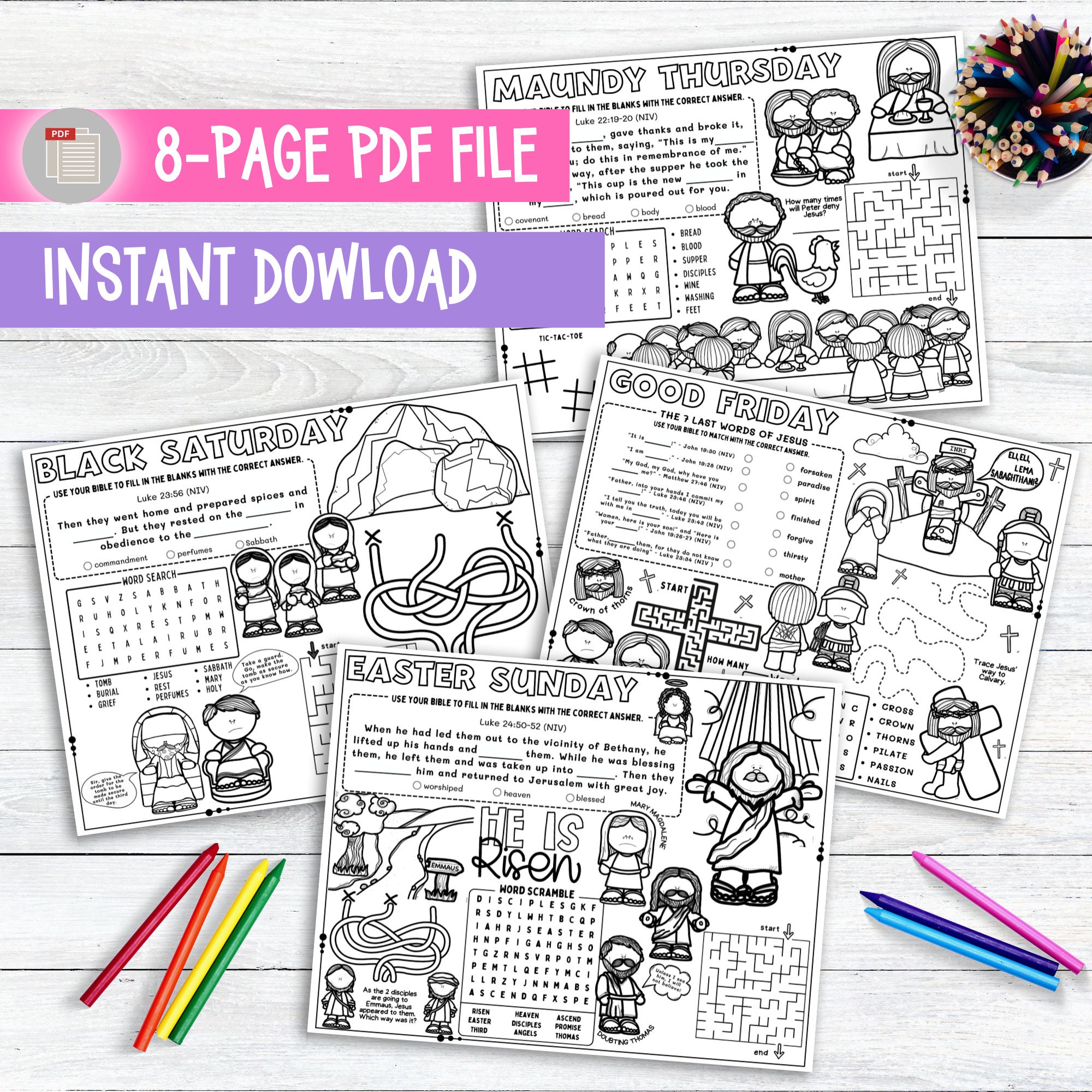 Easter Story Activity Placemats, Holy Week Bundle, Lenten Season ...