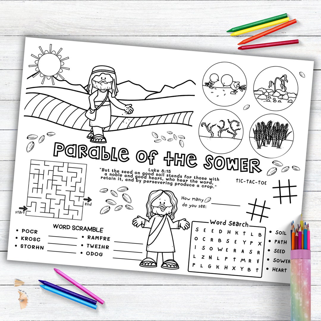 Parable of the Sower Activity Placemat, Jesus Bible Story Coloring ...
