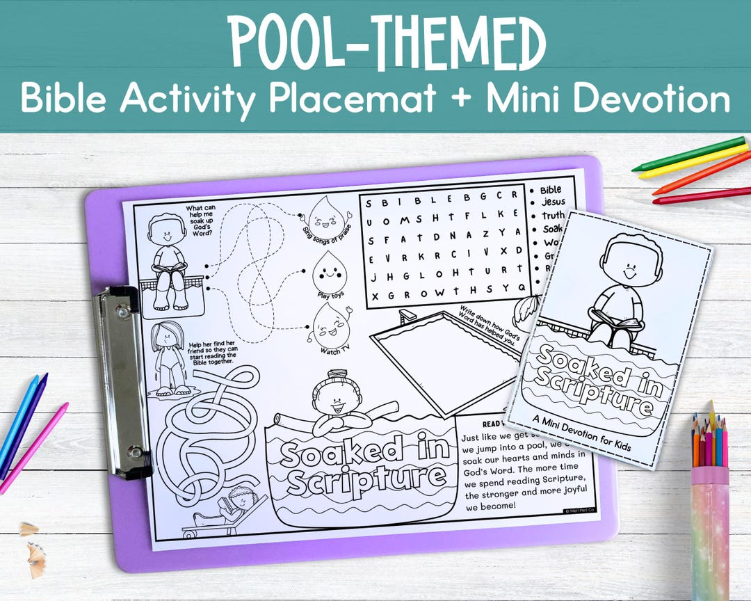Pool Themed Bible Activity Set for Kids' Sunday School, Summer Bible ...