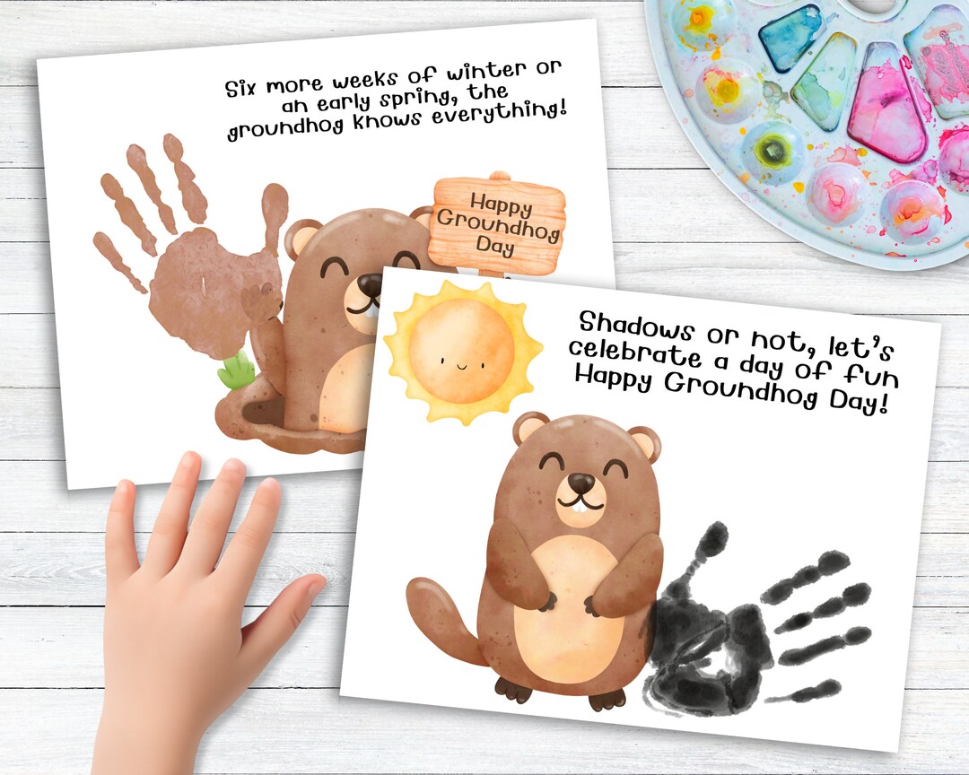 Groundhog Day Handprint Art Craft - Groundhog Day Watercolor Craft for ...
