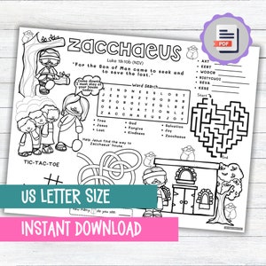 Zacchaeus Activity Placemat, Life of Jesus Bible Story Coloring ...