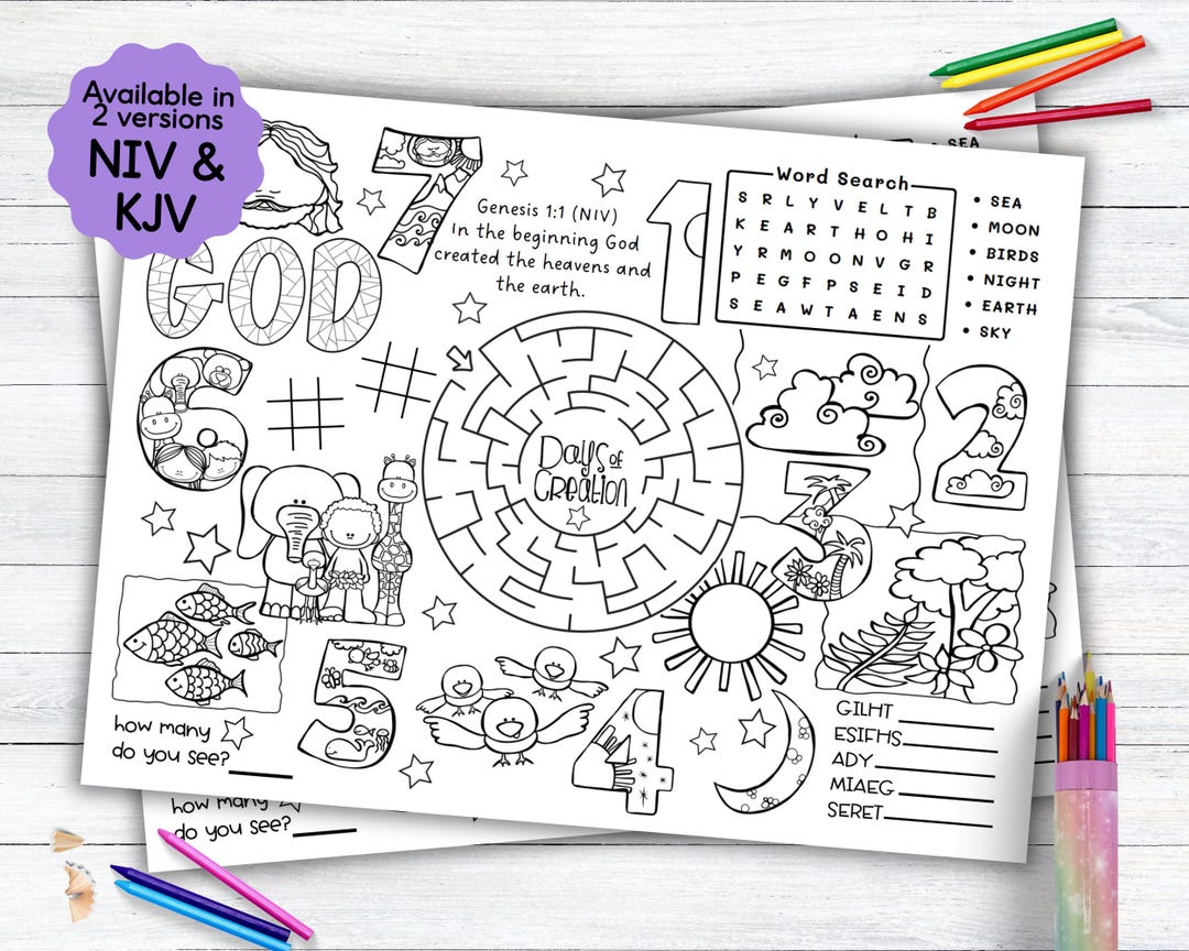 The Creation Story Activity Placemat, Bible Story Coloring Placemat as ...