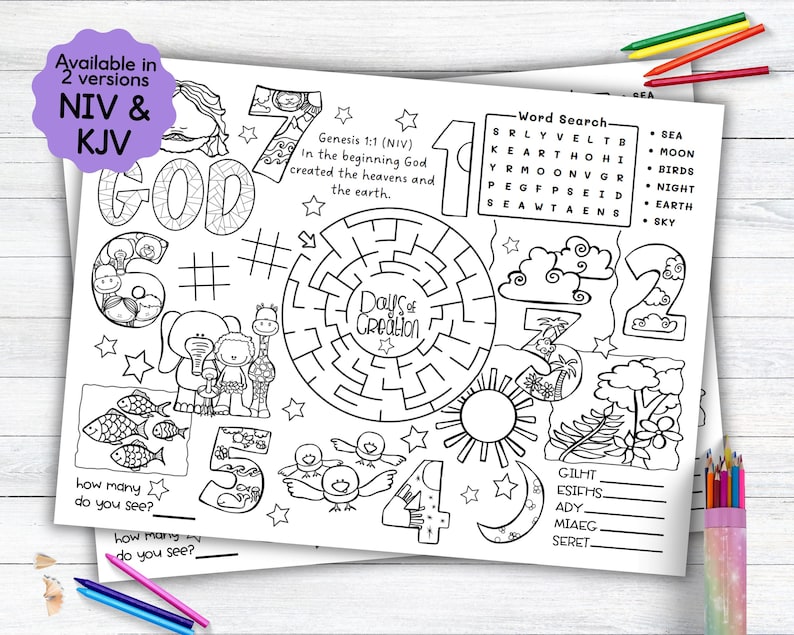 The Creation Story Activity Placemat, Bible Story Coloring Placemat as ...