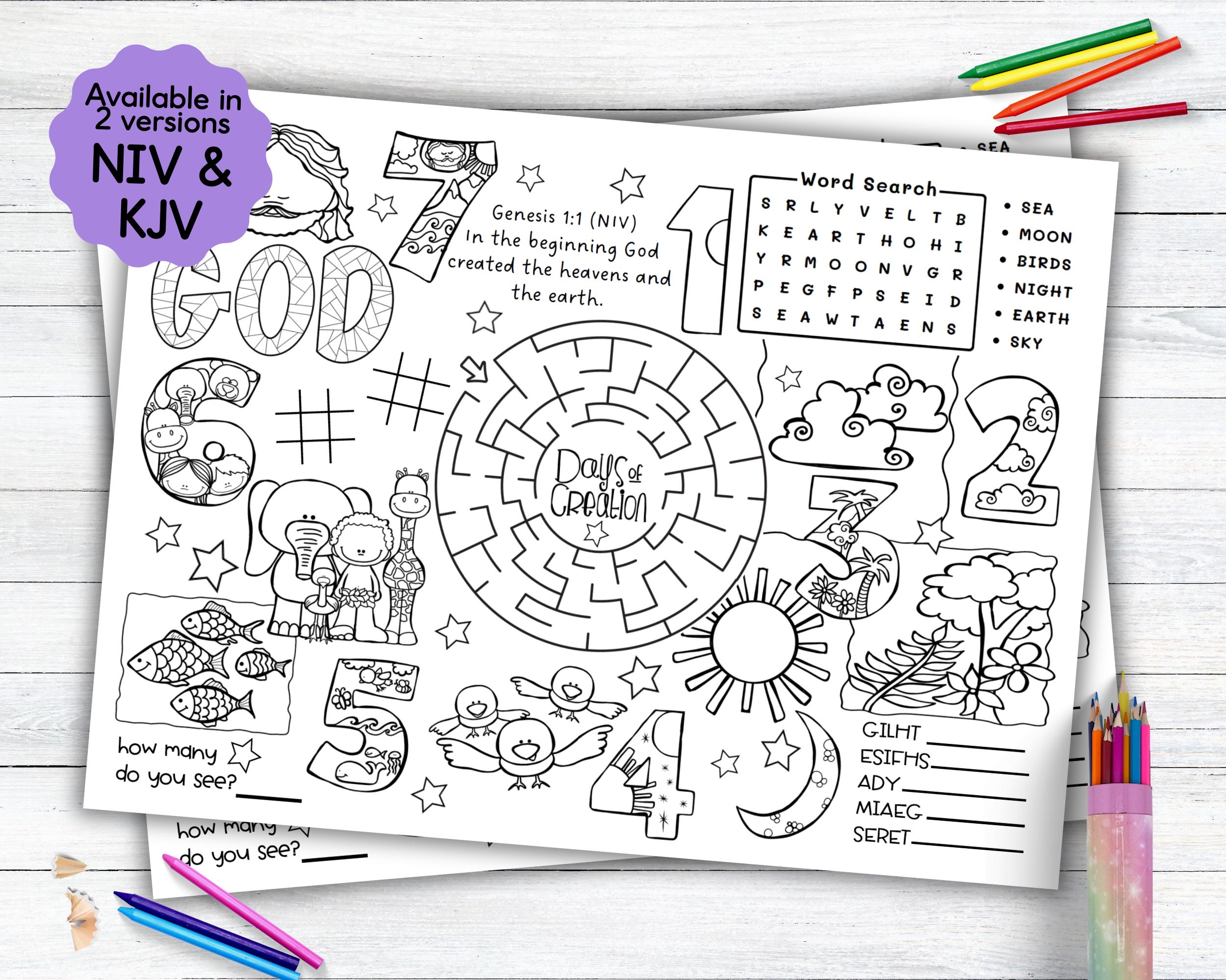 The Creation Story Activity Placemat, Bible Story Coloring Placemat as ...