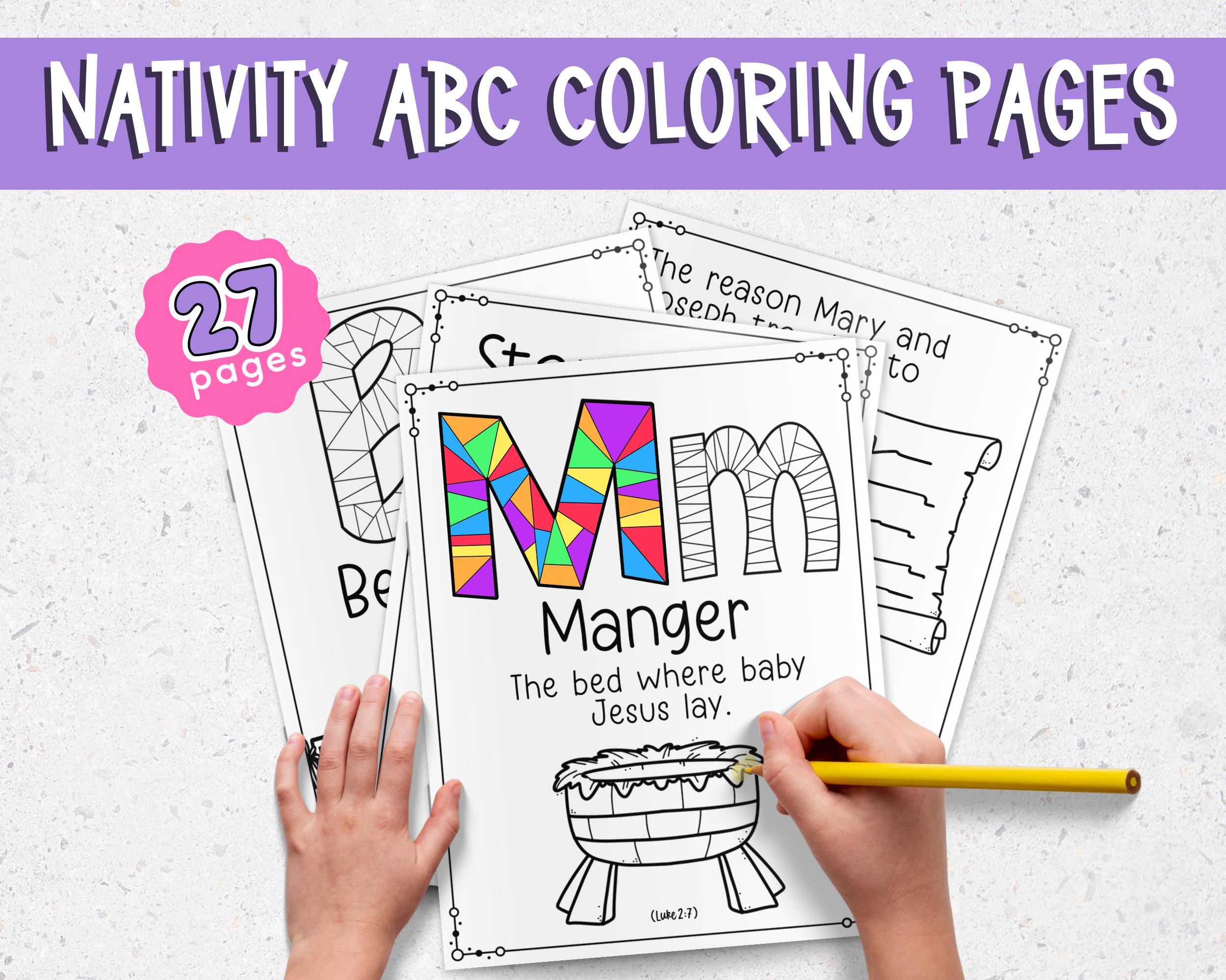 Nativity Bible ABC Coloring Pages for Christian Homeschool Families and ...