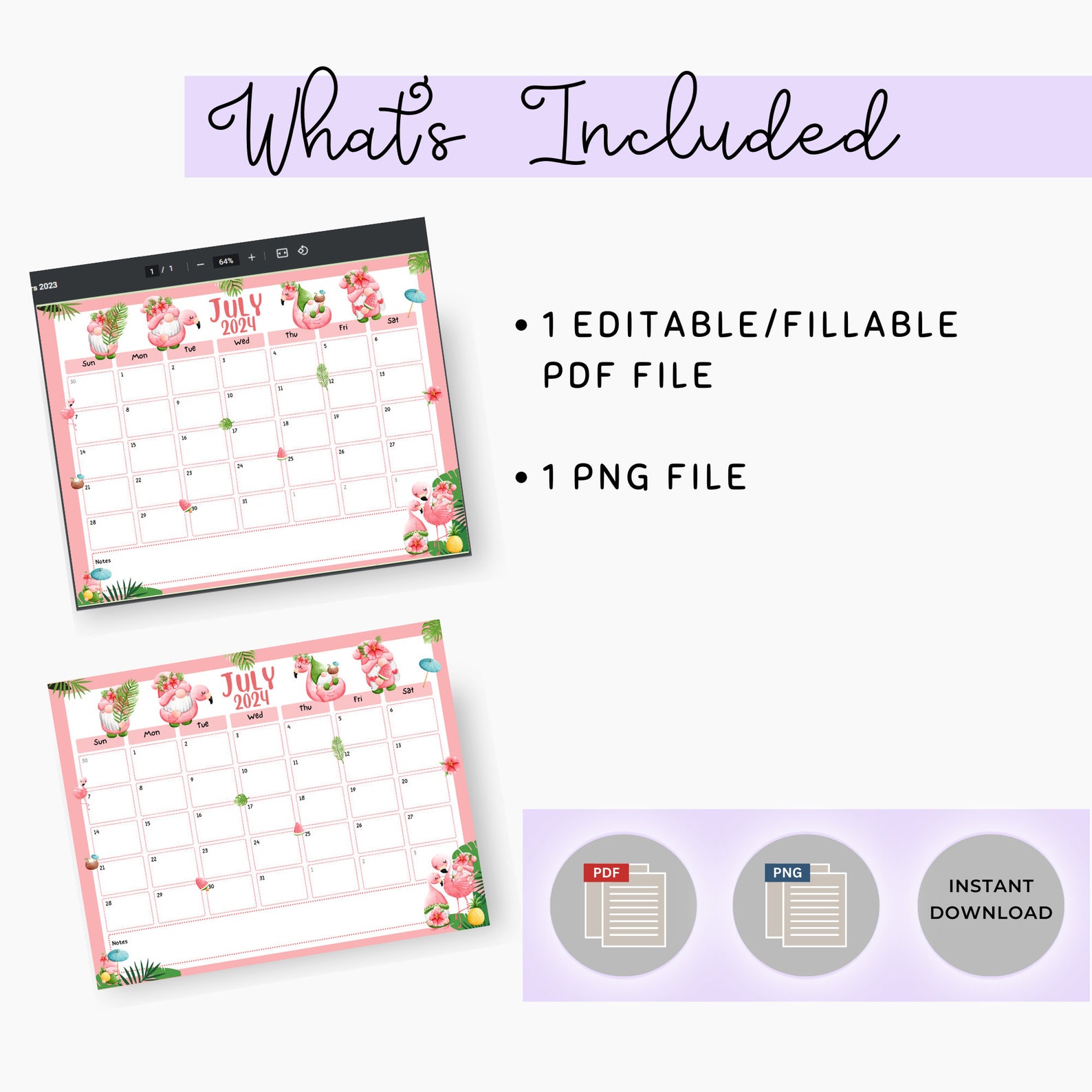 July 2024 Flamingo Gnome Calendar, EDITABLE/FILLABLE Flamingo Gnome ...