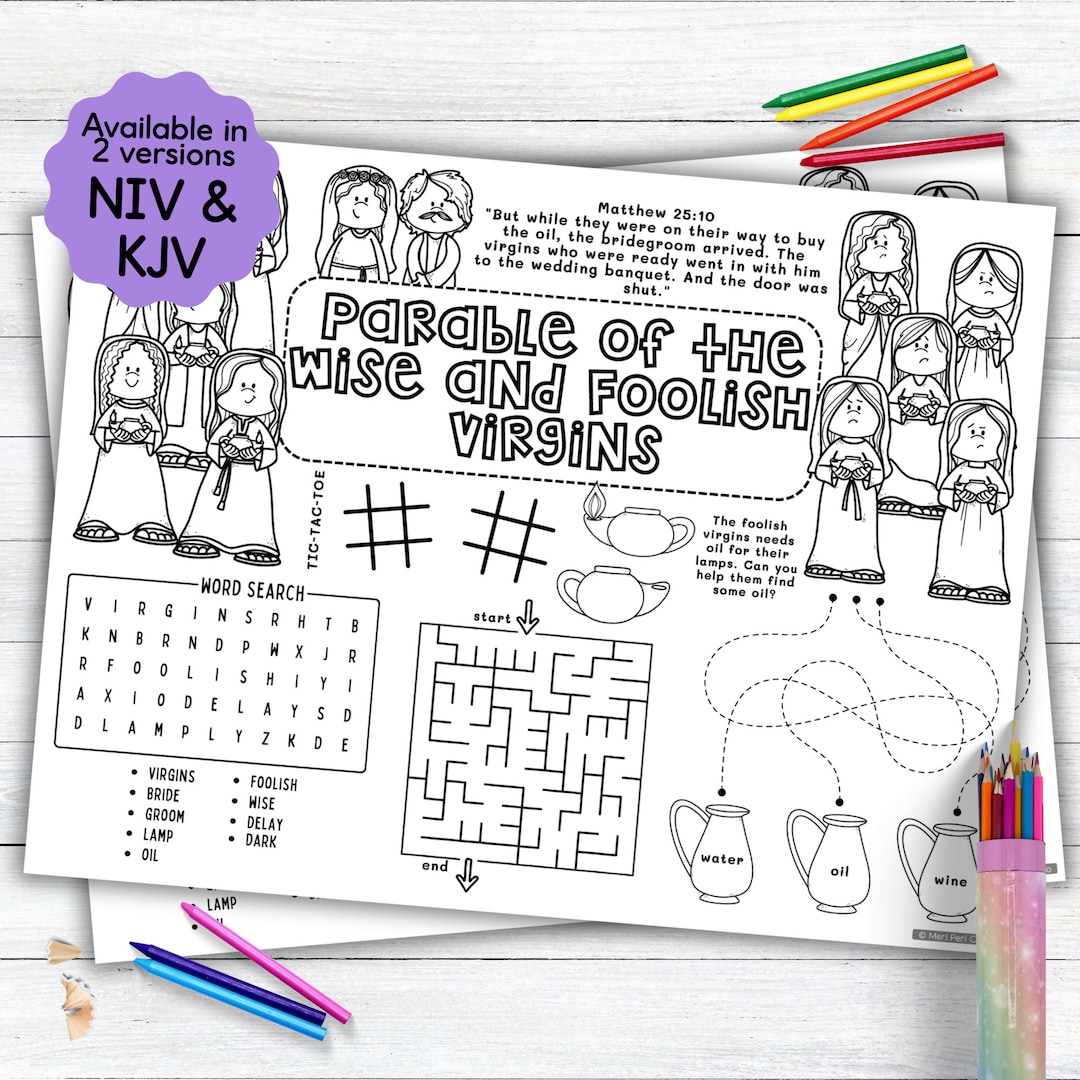 Parable of the Wise & Foolish Virgins Activity Placemat, Bible Story ...