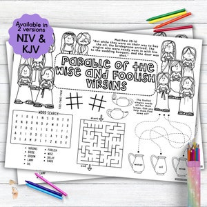 Parable of the Wise & Foolish Virgins Activity Placemat, Bible Story ...