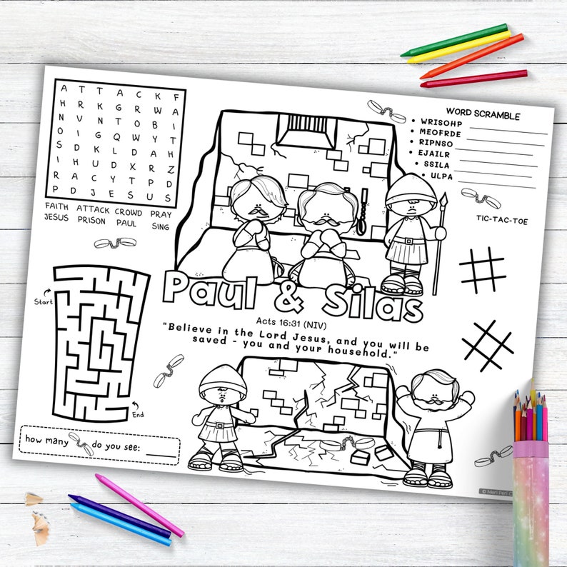 Paul and Silas Activity Placemat, Bible Story Coloring Placemat as ...