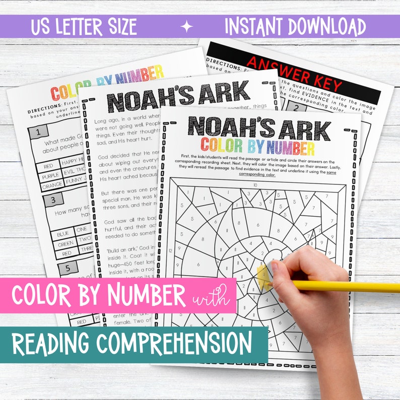 Noah's Ark Color by Number Activity Fun Kids' Educational Kit Bible ...