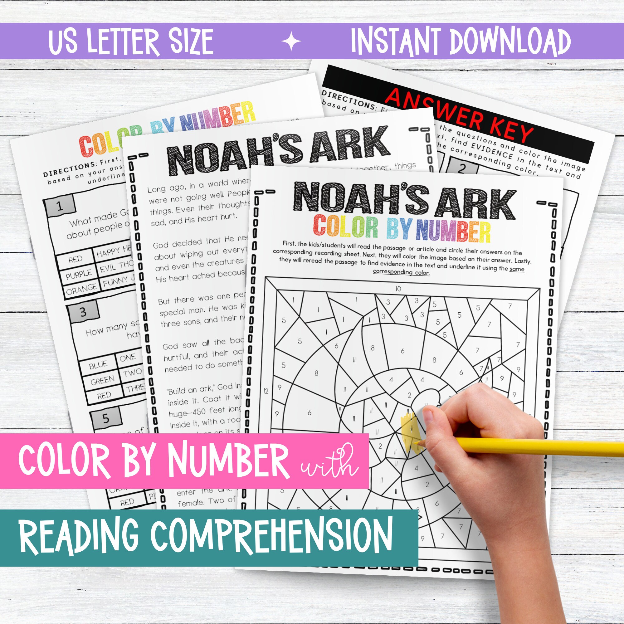 Noah's Ark Color by Number Activity Fun Kids' Educational Kit Bible ...