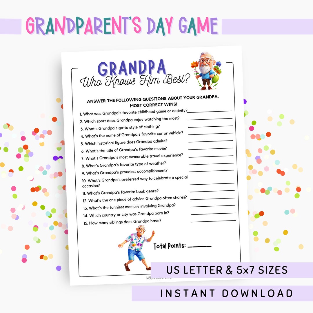 Who Knows Grandpa Best? Printable Game - Grandparent's Day Game ...