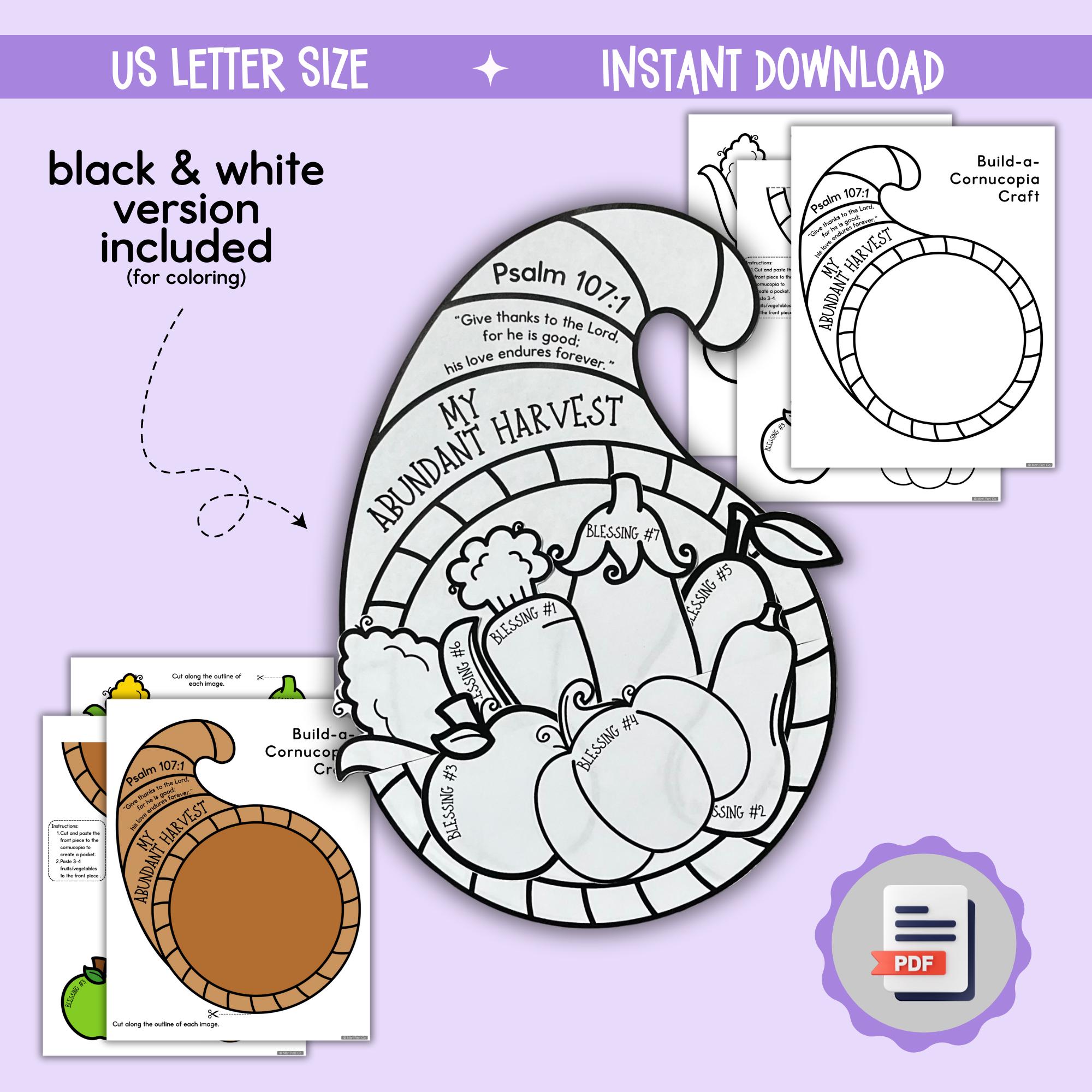 Thanksgiving Build a Cornucopia Bible Lesson Craft, My Abundant Harvest ...