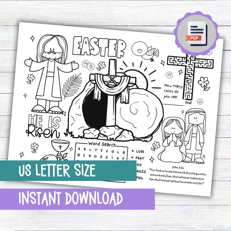 Easter Activity Placemat, Bible Story Coloring Placemat as Kids ...