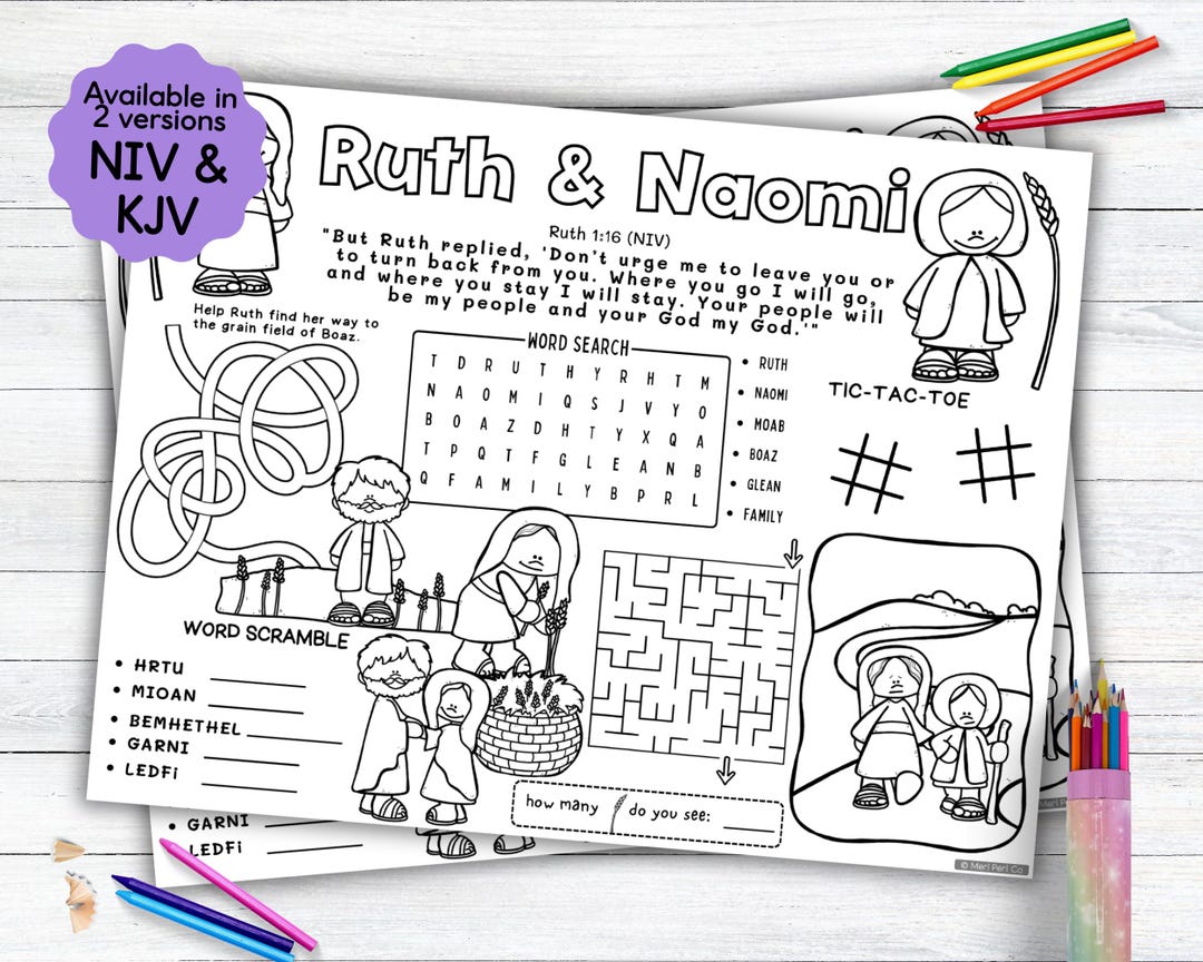 Ruth and Naomi Activity Placemat, Old Testament Bible Story Coloring ...