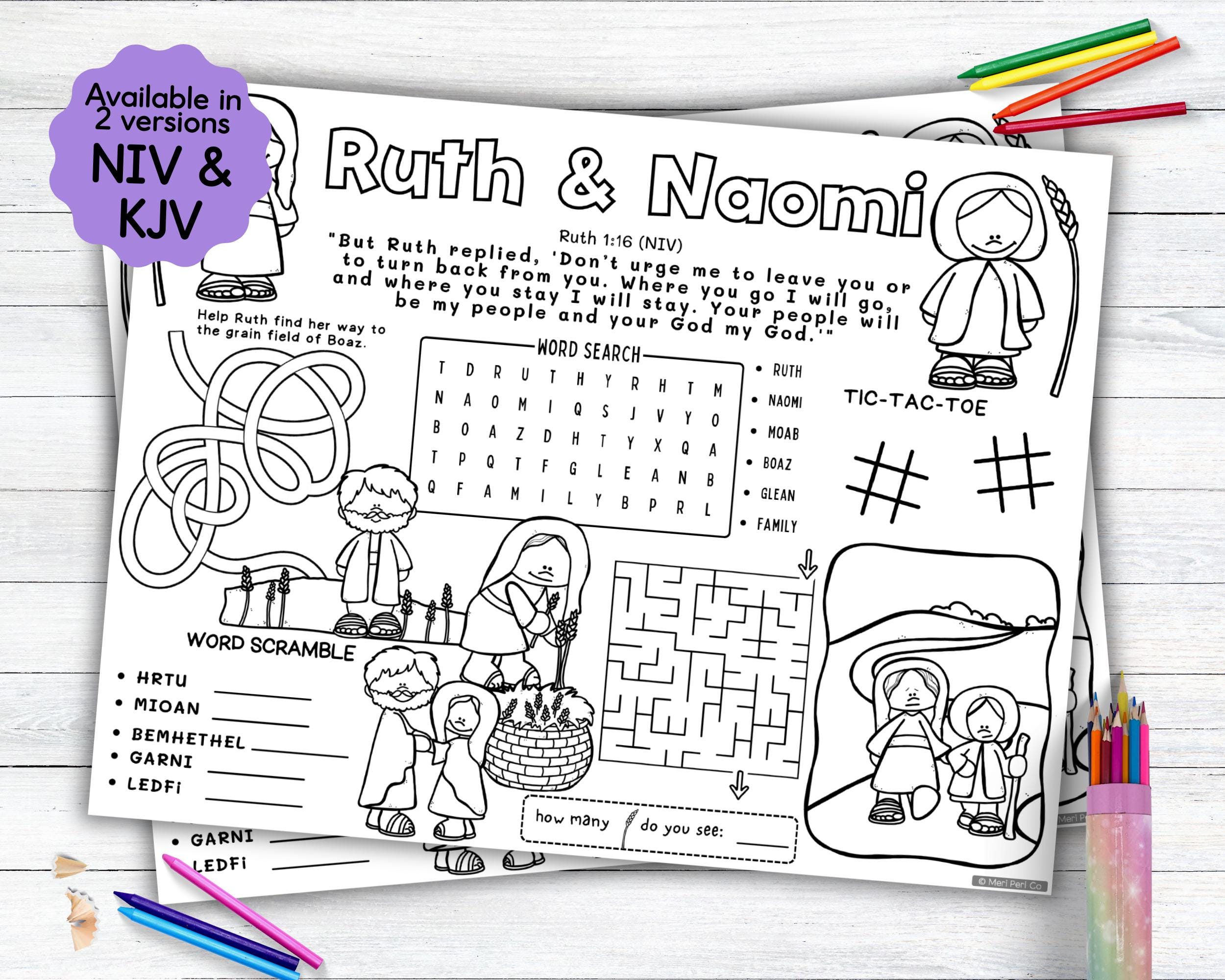 Ruth and Naomi Activity Placemat, Old Testament Bible Story Coloring ...