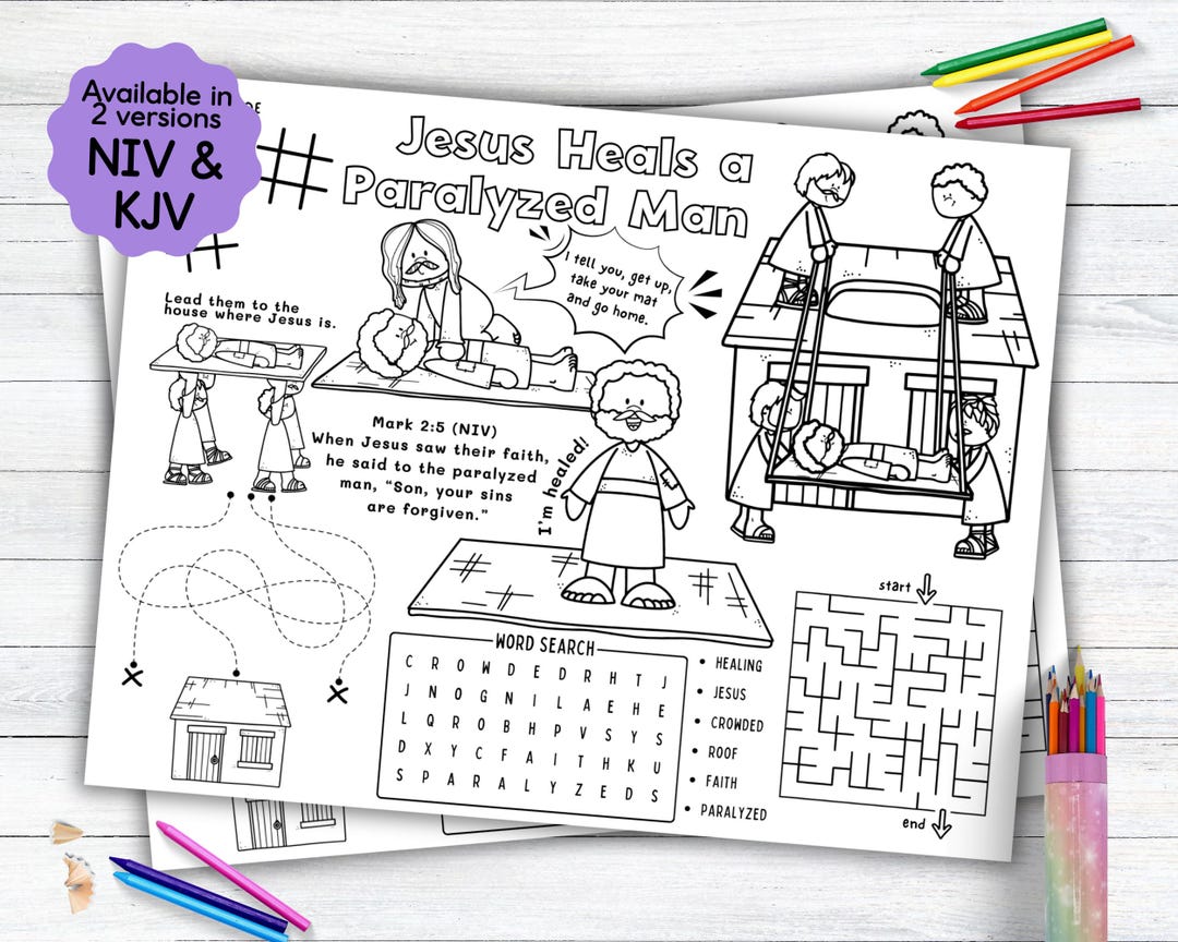 Jesus Heals a Paralyzed Man Activity Placemat, Jesus Bible Story ...