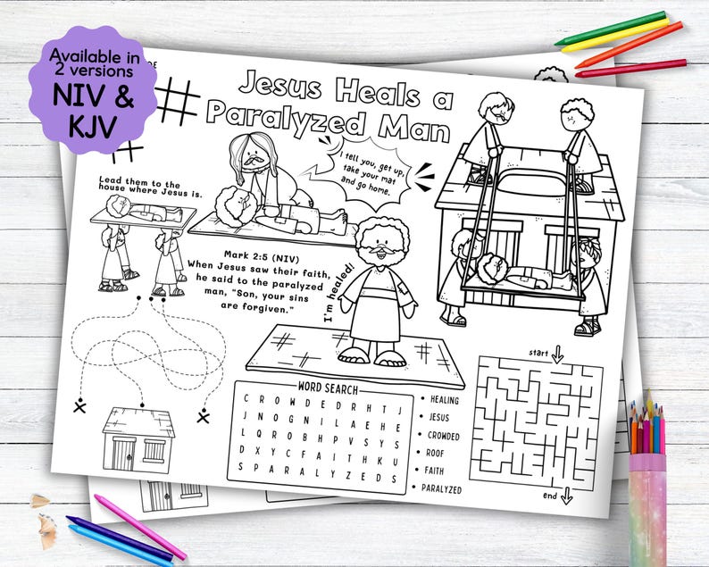 Jesus Heals a Paralyzed Man Activity Placemat, Jesus Bible Story ...