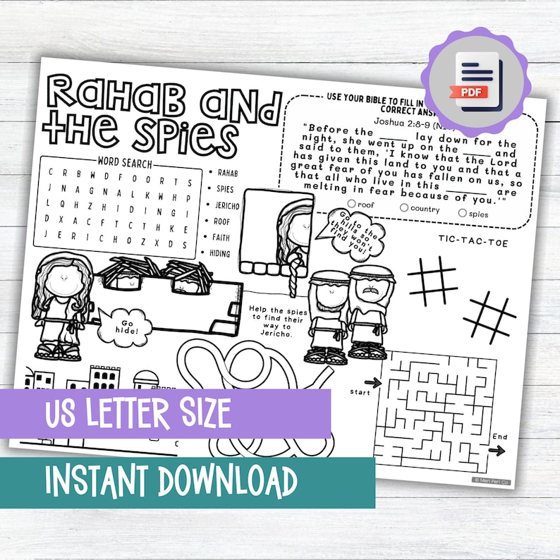 Rahab and the Spies Activity Placemat, Bible Story Coloring Placemat as ...