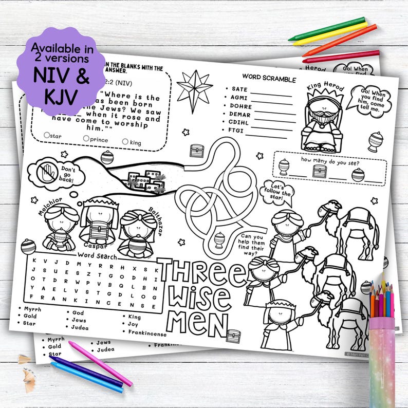 Three Wise Men Activity Placemat, Nativity, Christmas Bible Story ...