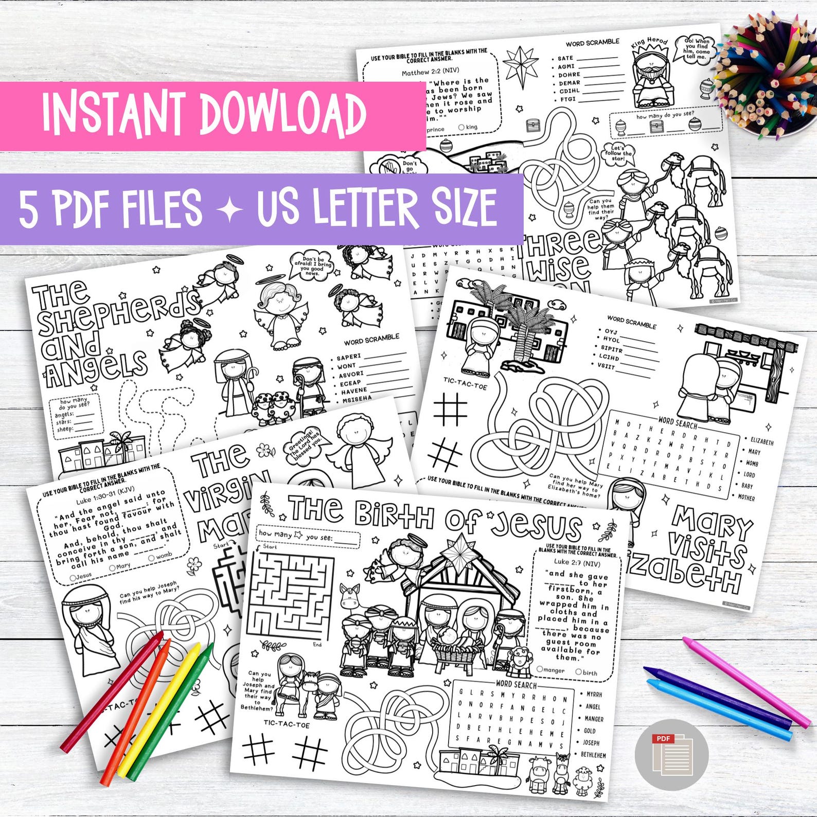 The Nativity Bundle Activity Placemats, First Christmas, Advent Season ...