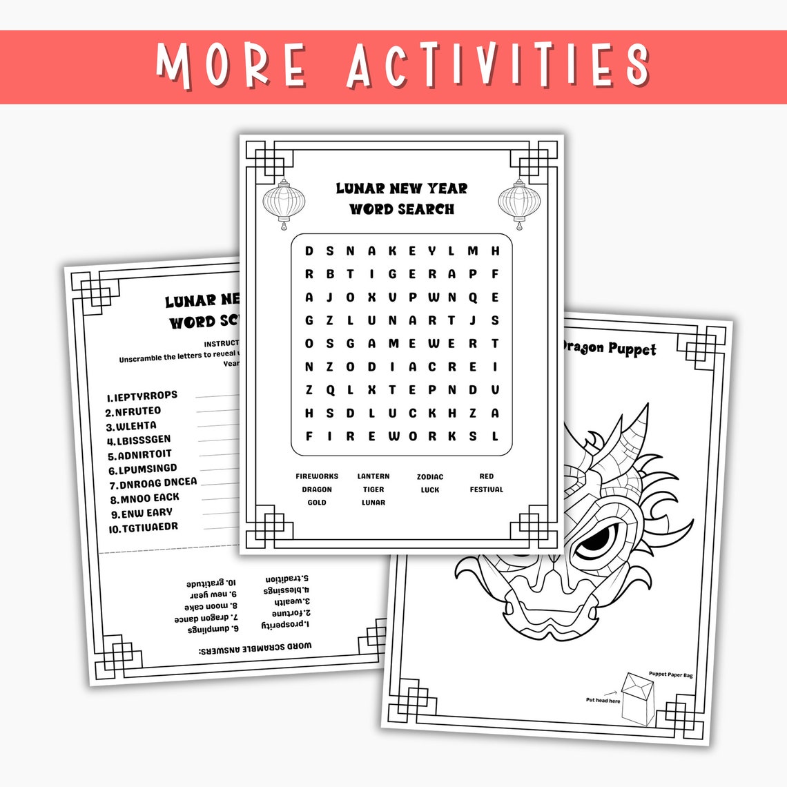 Chinese New Year Coloring Activity Pages Lunar New Year Kids Activity ...