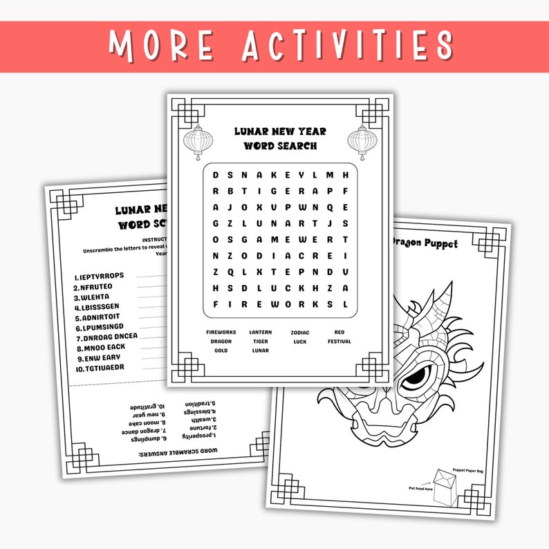 Chinese New Year Coloring Activity Pages Lunar New Year Kids Activity ...