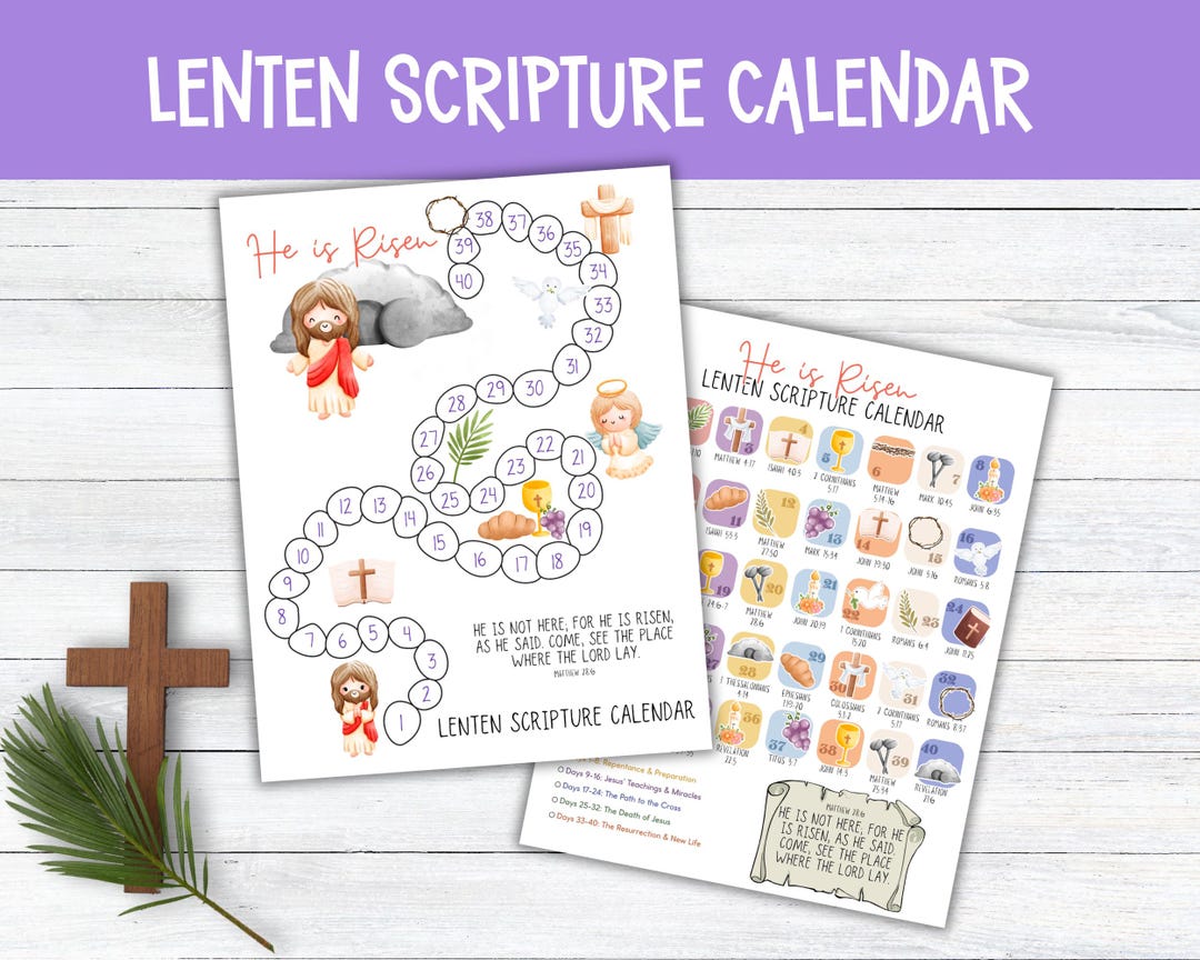 40 Days of Lent Countdown Calendar, Lenten Scripture Calendar for ...