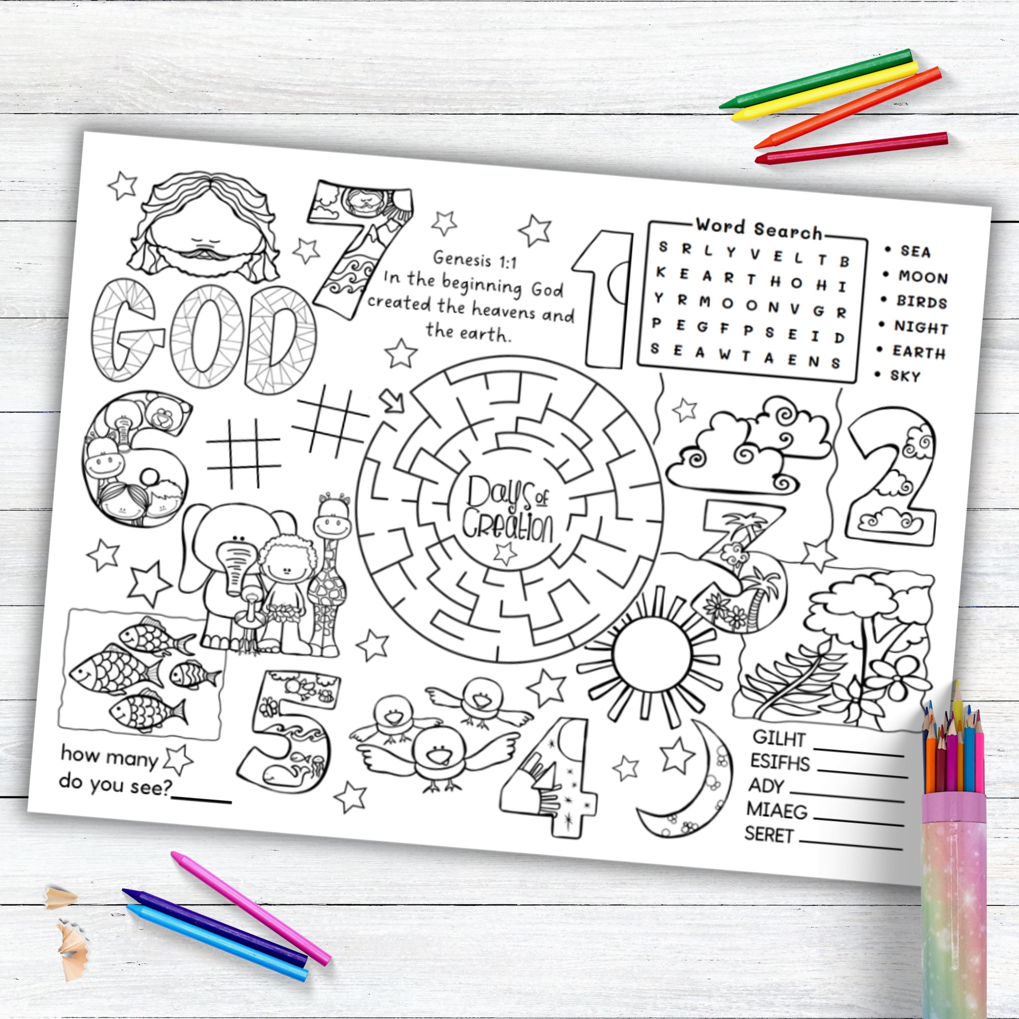 The Creation Story Activity Placemat, Bible Story Coloring Placemat as ...