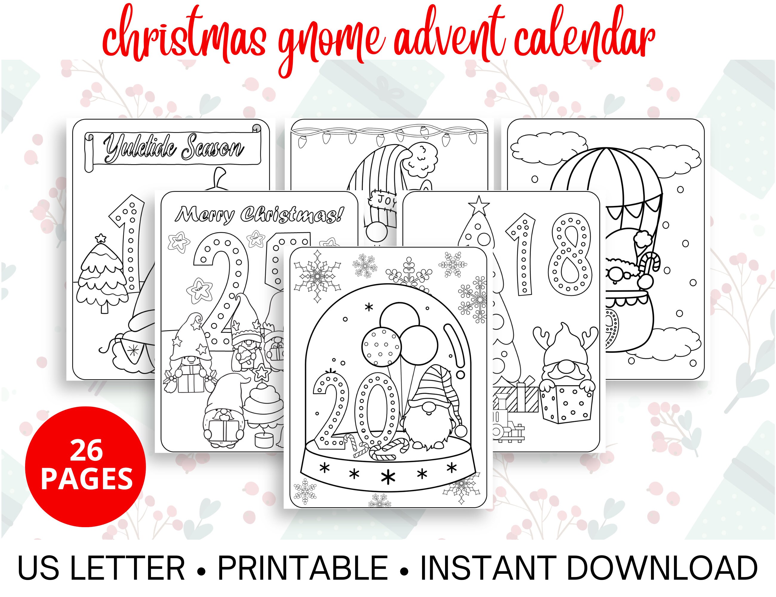 Christmas Gnome Coloring Advent Calendar - Christmas Gnome Coloring ...