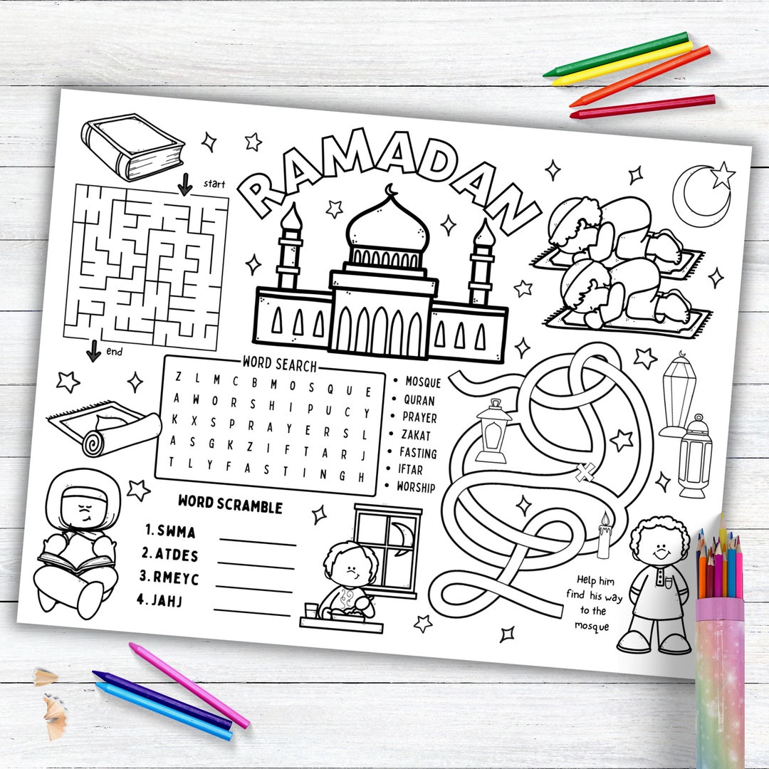 Ramadan Activity Placemat, Islamic Muslim Eid Coloring Placemat for ...