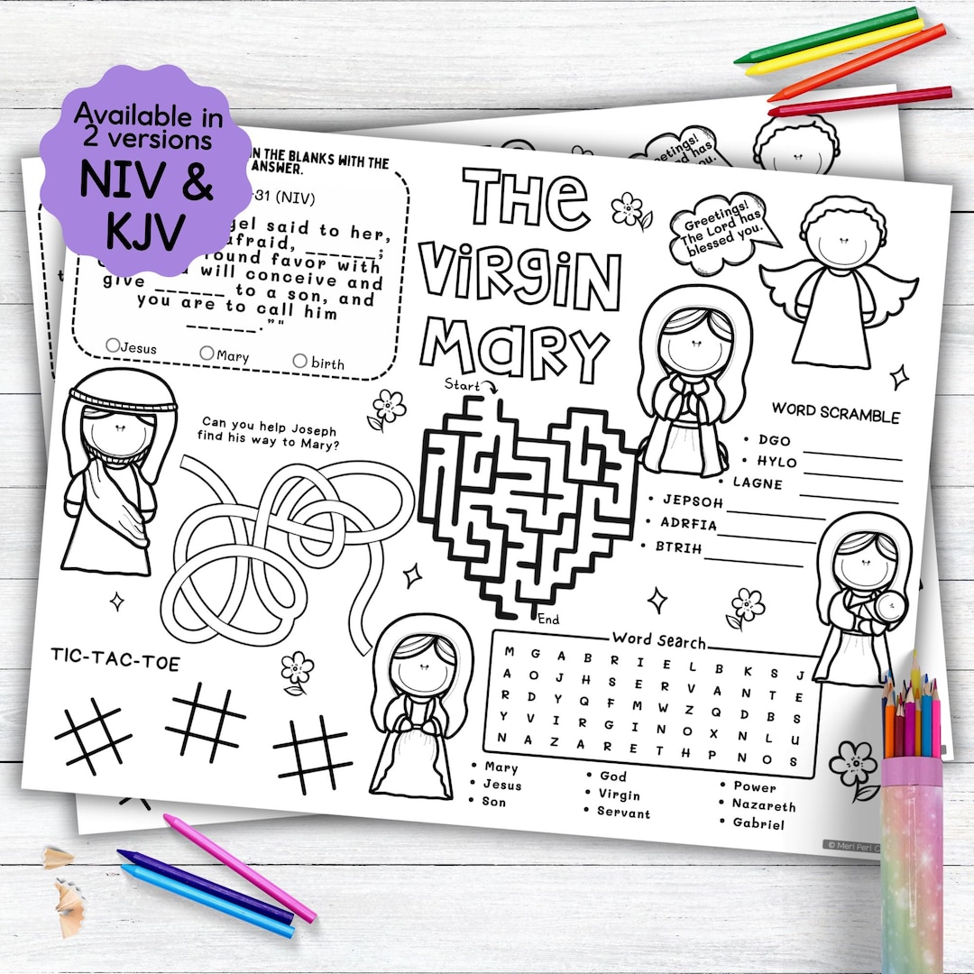 The Virgin Mary Activity Placemat, Nativity, Christmas Bible Story ...