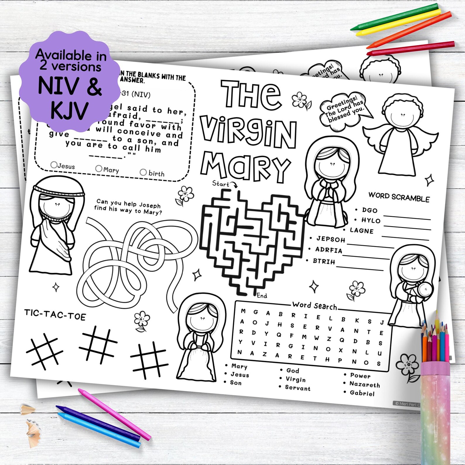 The Virgin Mary Activity Placemat, Nativity, Christmas Bible Story ...