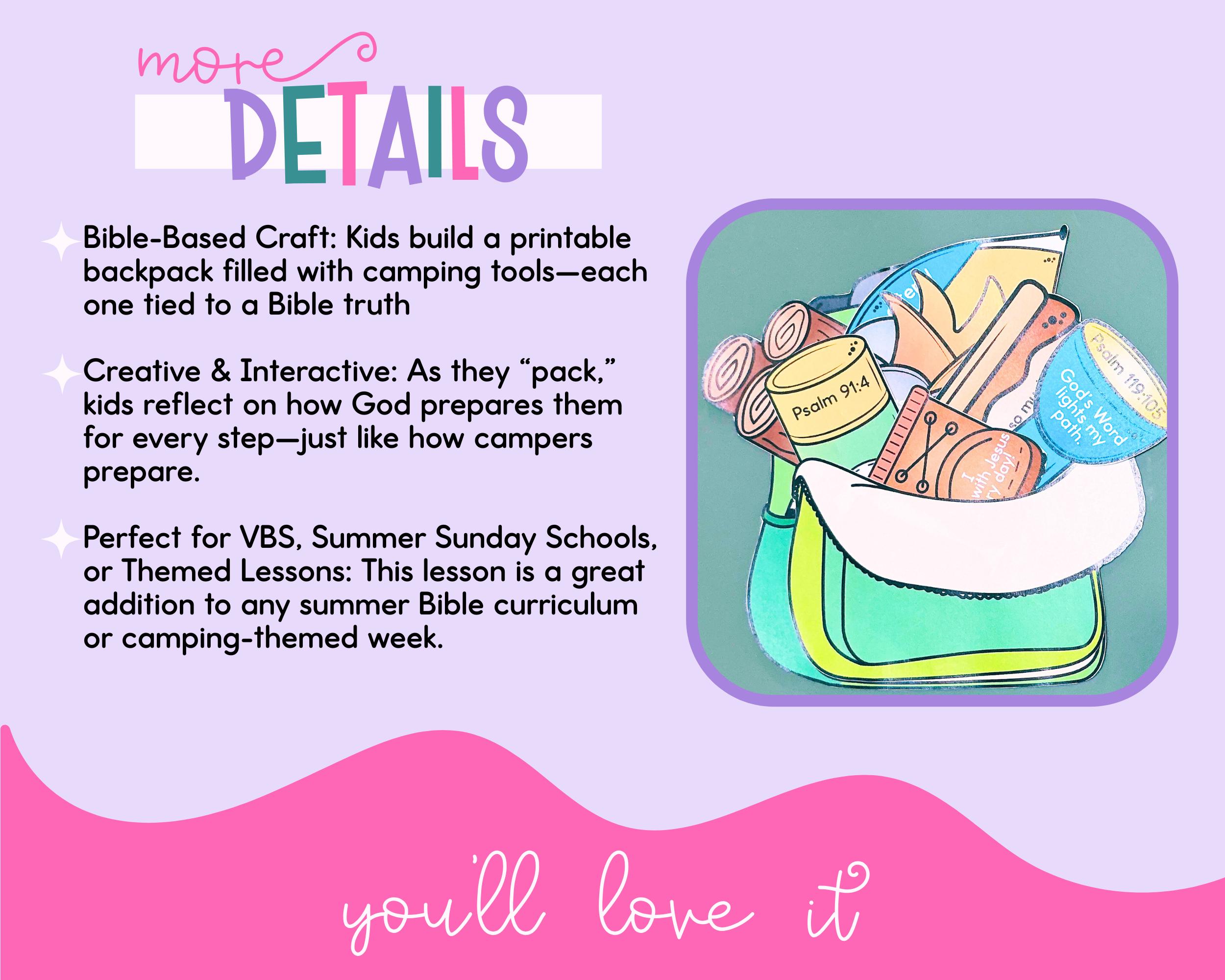 Camping-themed Bible Lesson Craft for Summer, Build a Camp Kit Activity ...