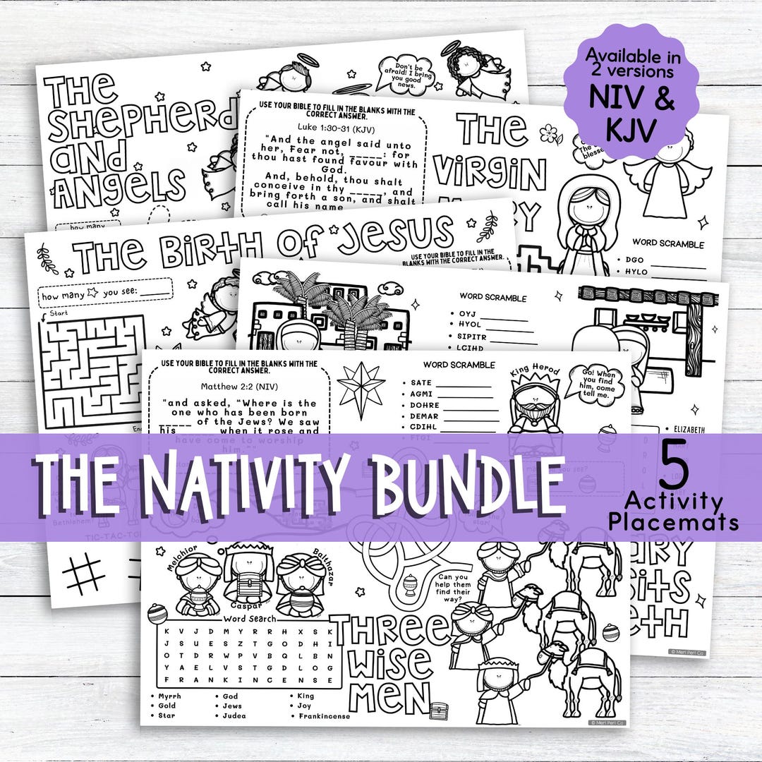 The Nativity Bundle Activity Placemats, First Christmas, Advent Season ...