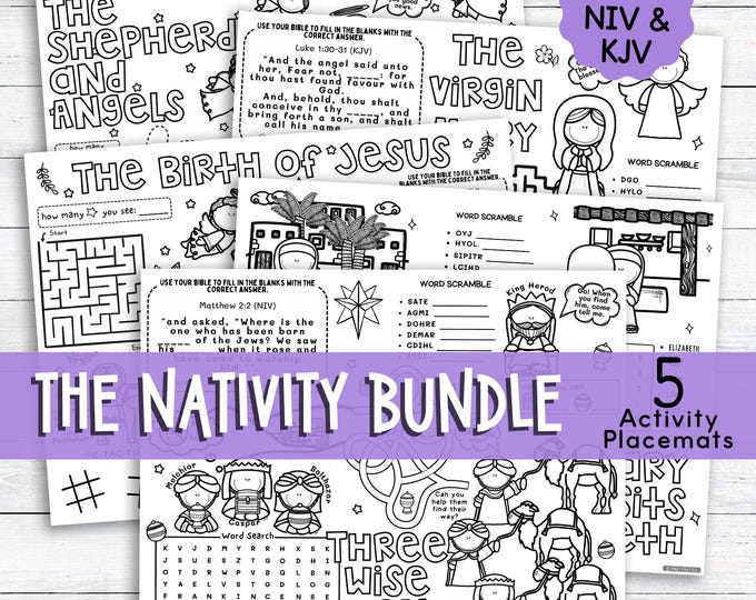 The Nativity Bundle Activity Placemats, First Christmas, Advent Season ...