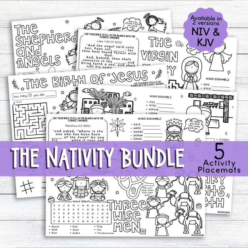 The Nativity Bundle Activity Placemats, First Christmas, Advent Season ...