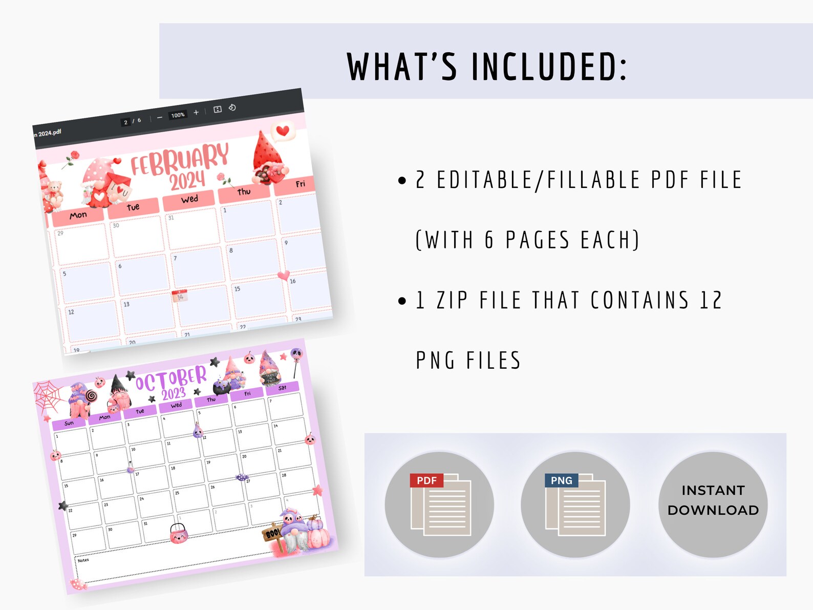 Academic Calendar 2023-2024 Gnome Calendar Editable/fillable - Etsy Canada
