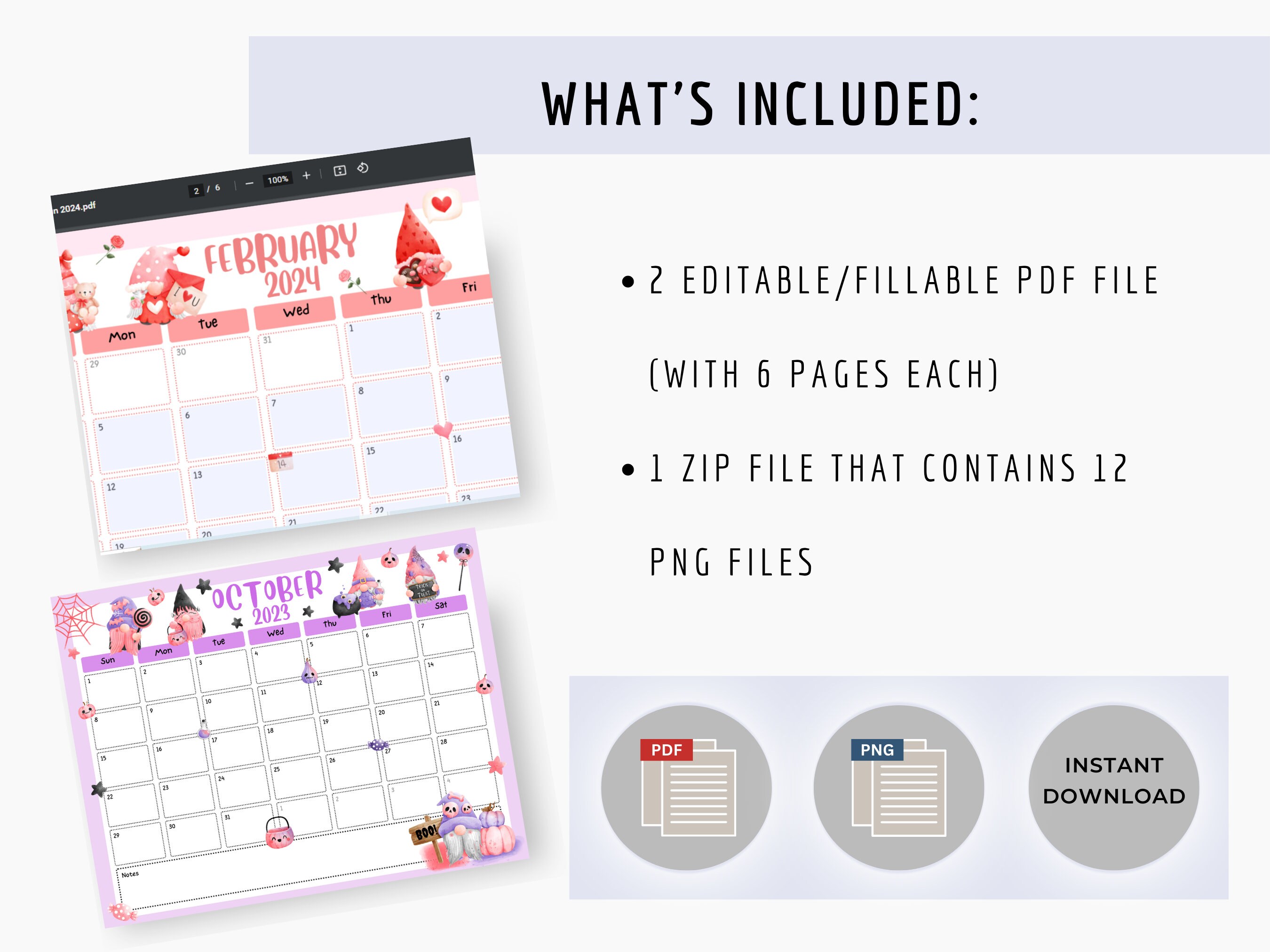 Academic Calendar 2023-2024 Gnome Calendar Editable/fillable - Etsy Canada