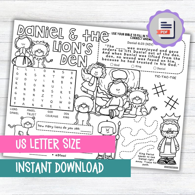 Daniel and the Lions' Den Activity Placemat, Bible Story Coloring ...