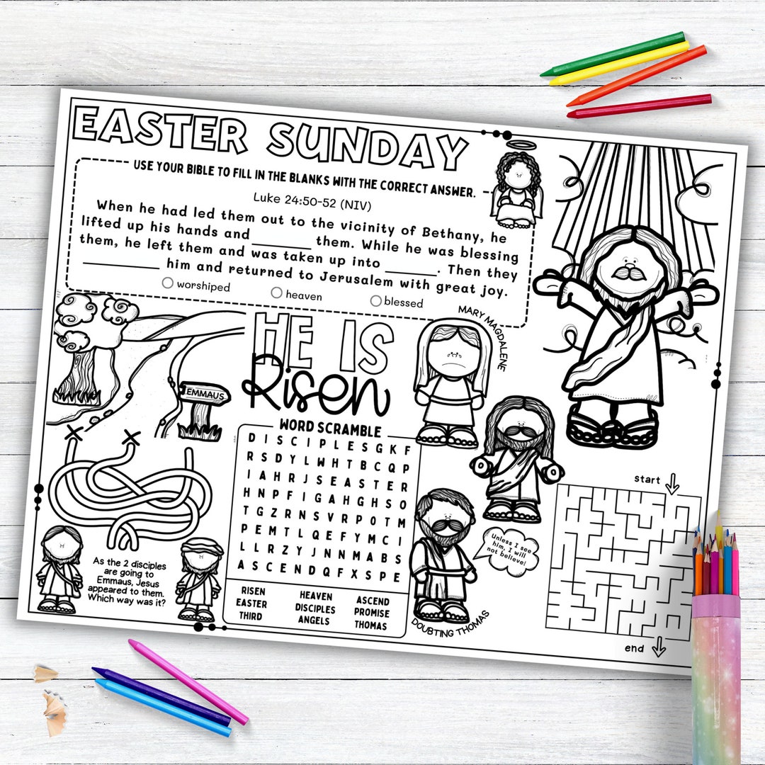 Easter Sunday Activity Placemat, Holy Week, Lenten Season Coloring ...