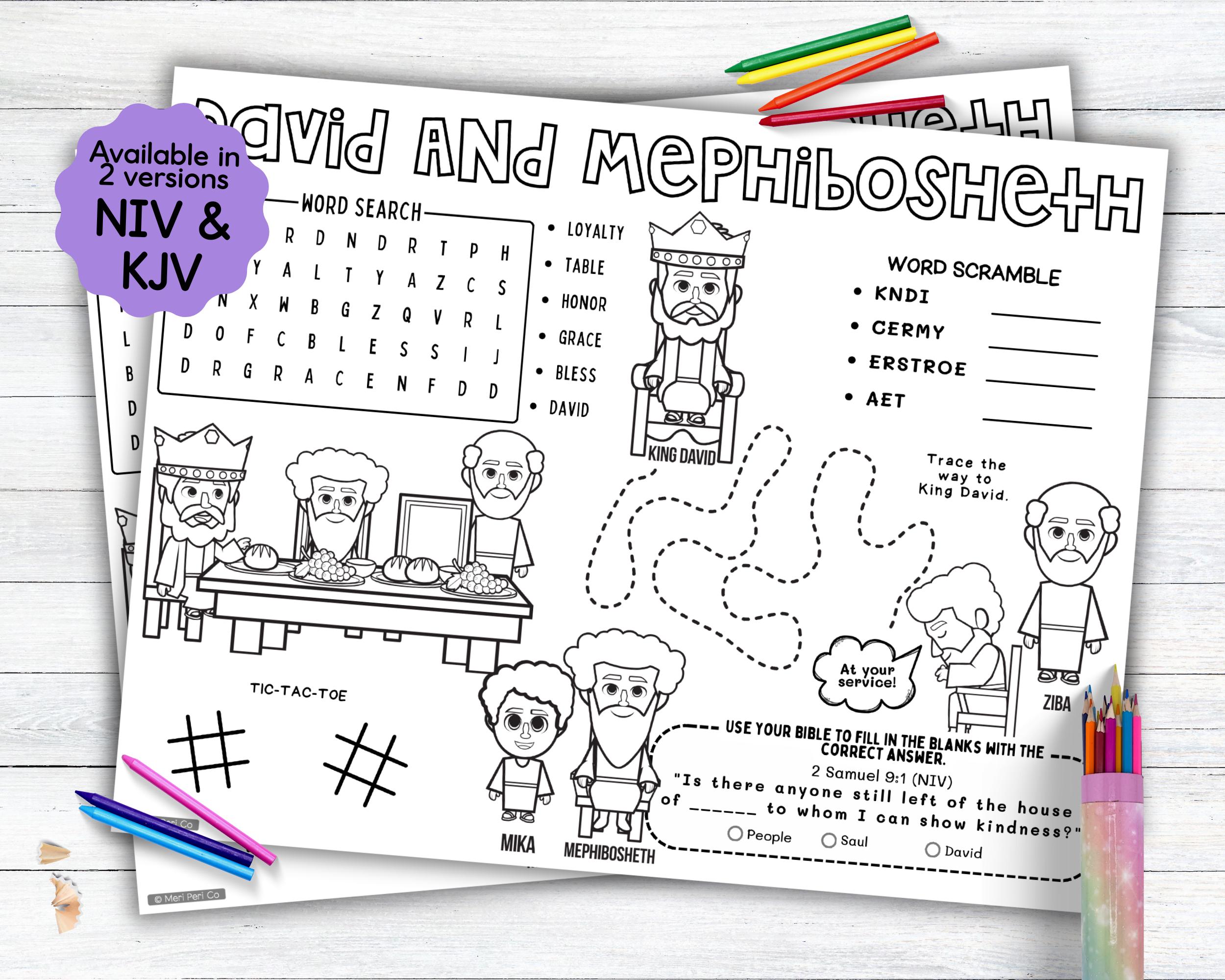 David and Mephibosheth Activity Placemat, Old Testament Bible Story ...