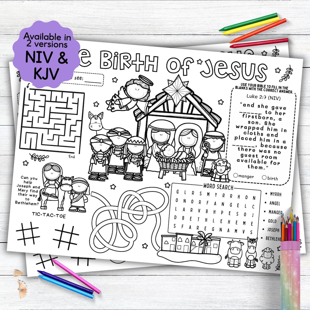 The Birth of Jesus Activity Placemat, Nativity, First Christmas Story ...