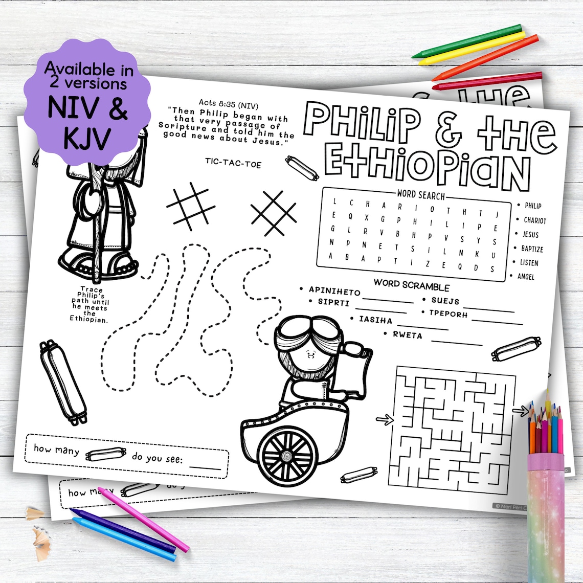 Philip and the Ethiopian Activity Placemat, Jesus Bible Story Coloring ...