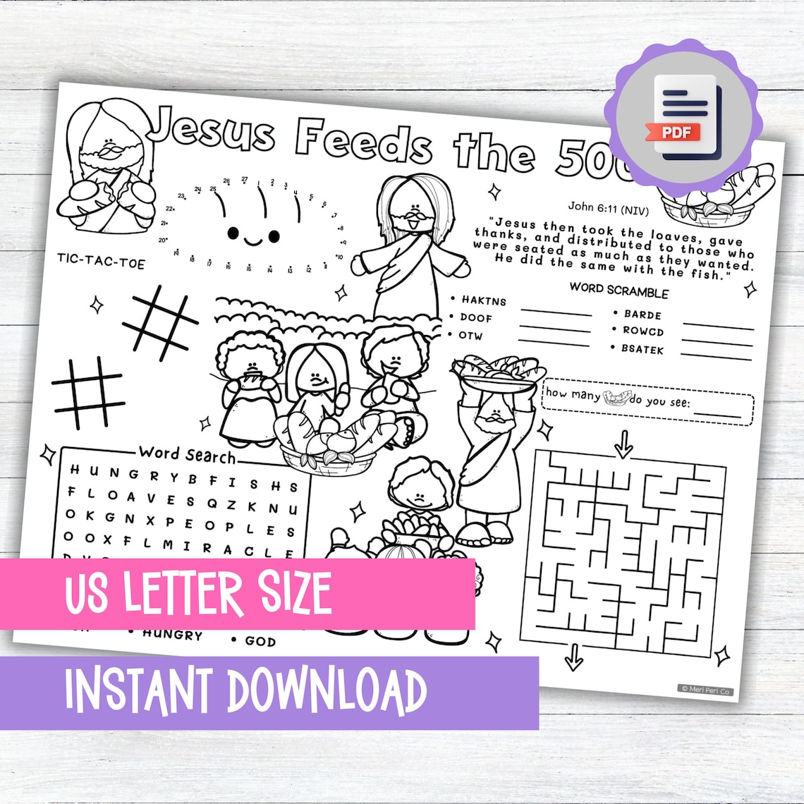 Jesus Feeds the 5000 Activity Placemat, Jesus Bible Story Coloring ...