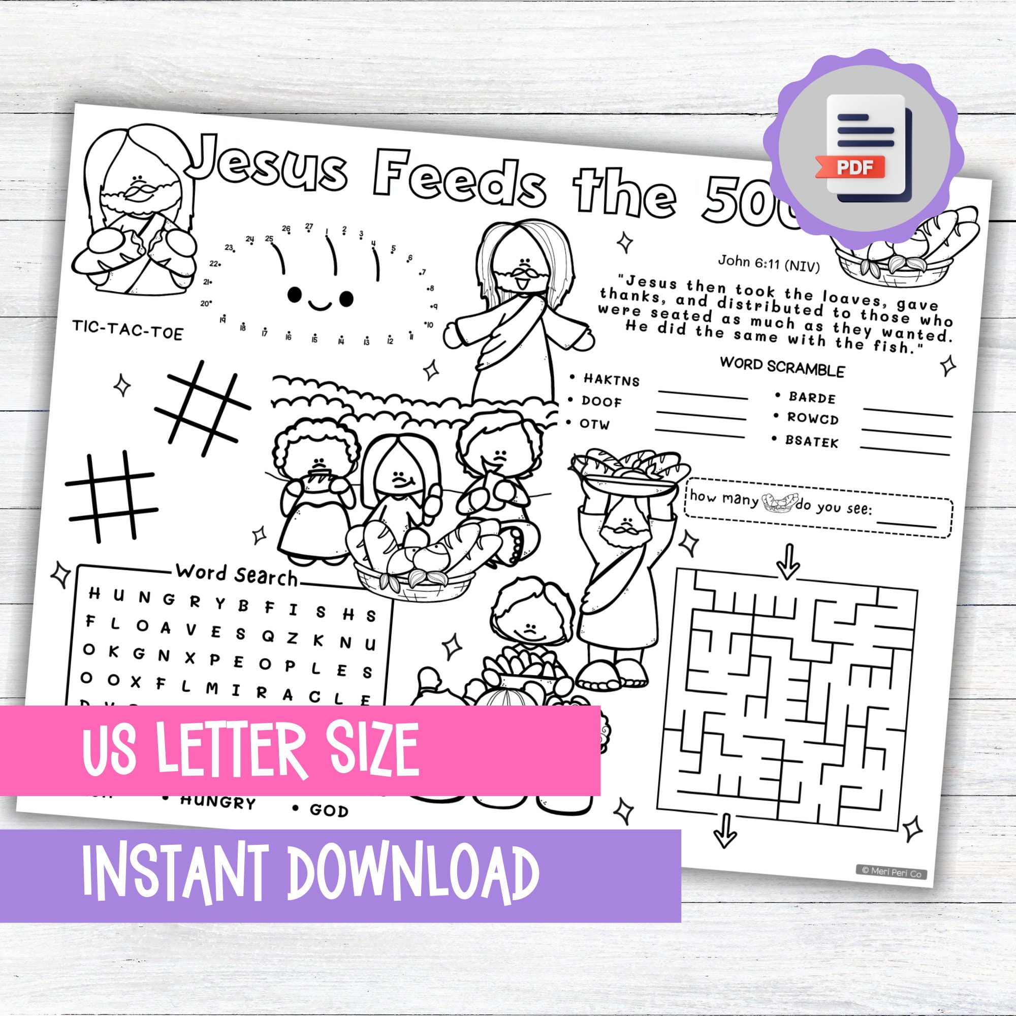 Jesus Feeds the 5000 Activity Placemat, Jesus Bible Story Coloring ...