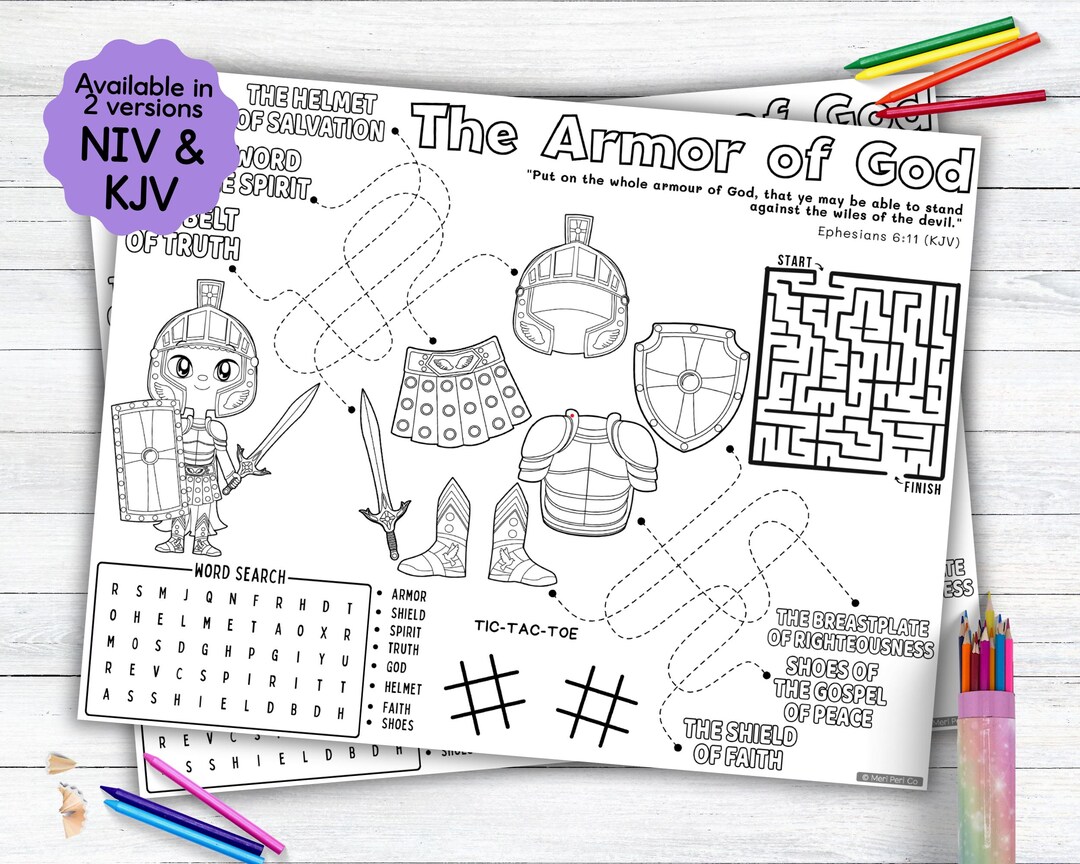 The Armor of God Activity Placemat, Ephesians 6:10-18 Bible Story ...