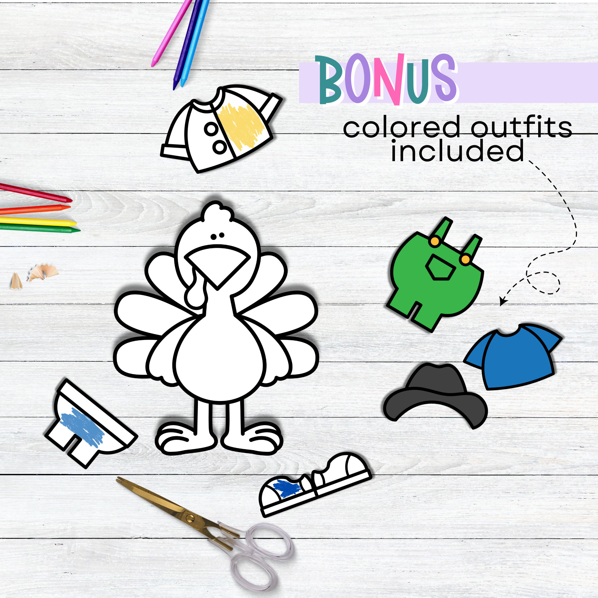 Turkey Dress up Activity Kit for Kids, Thanksgiving Craft and Coloring ...