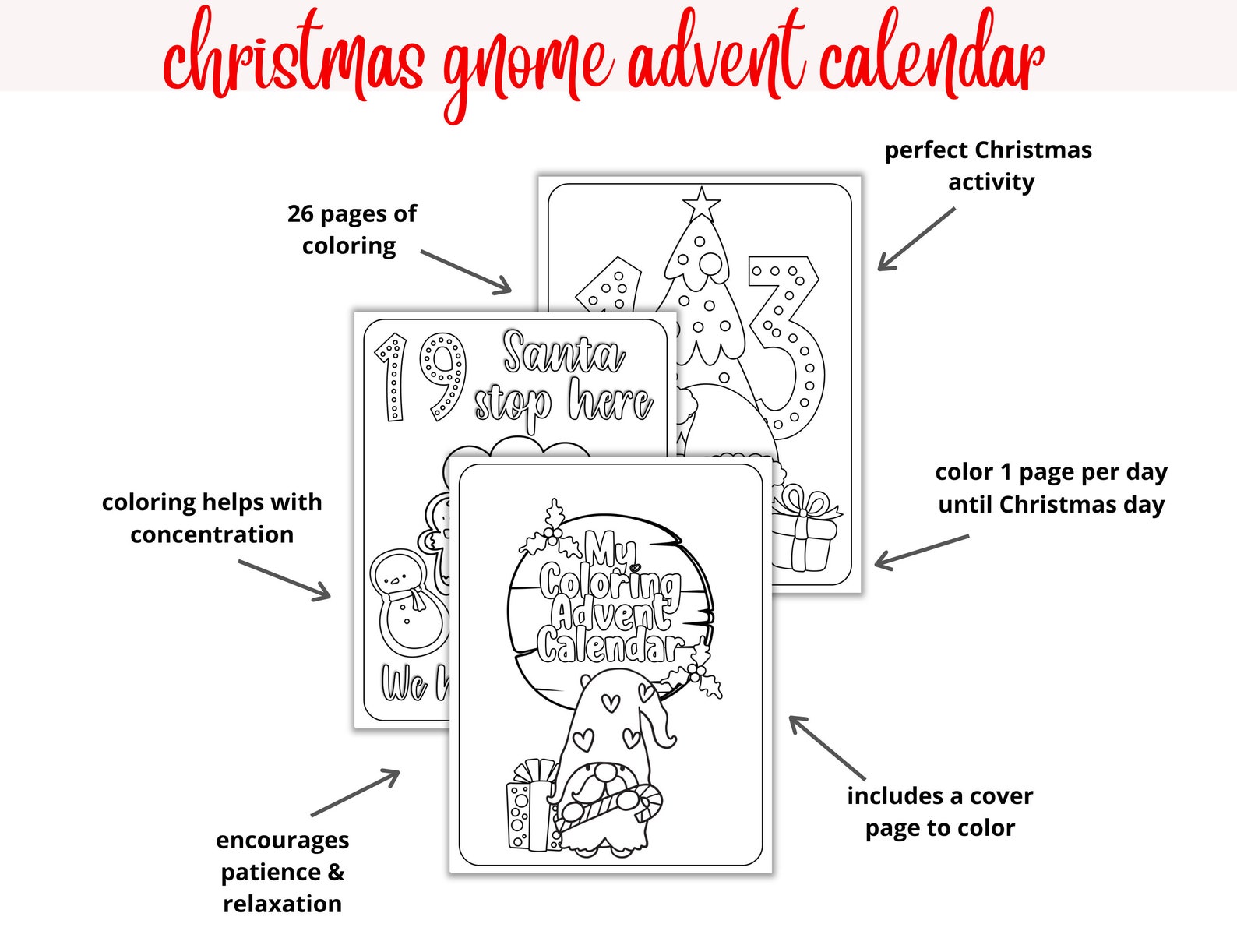 Christmas Gnome Coloring Advent Calendar - Christmas Gnome Coloring ...