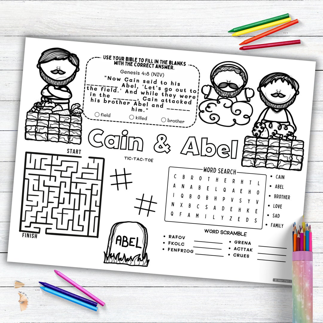 Cain and Abel Activity Placemat, Bible Story Coloring Placemat as ...